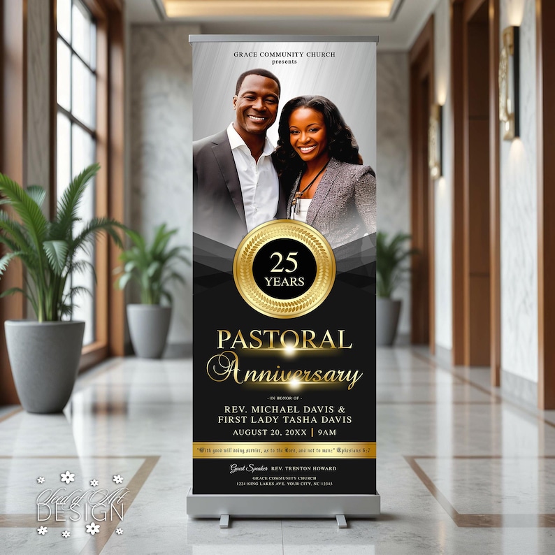 Pastoral Anniversary Banner: Black & Gold Church Celebration (CORJL ...