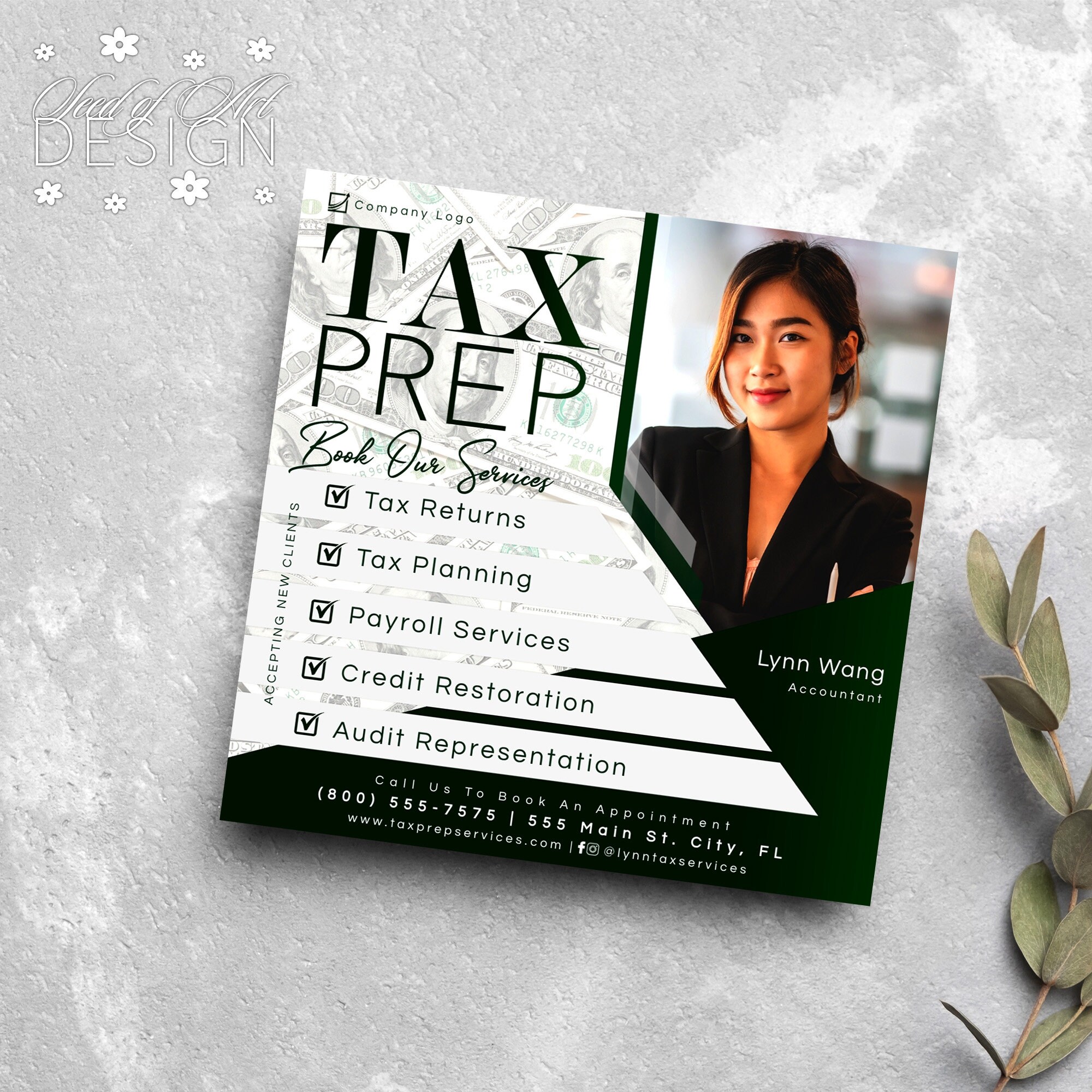 EDITABLE Professional Tax Prep Service Green Money Business Template | Tax Accountant | Finances ...