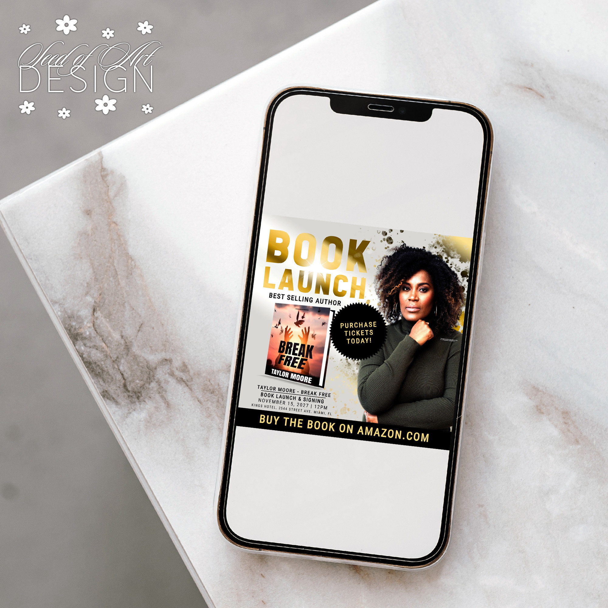 EDITABLE Black & Gold Splatter Author Book Launch Release Marketing ...