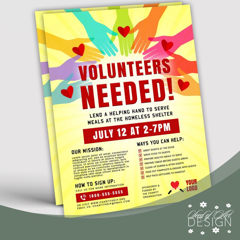 Colorful Illustrative Hands & Hearts Volunteers Needed Advertisement 8 ...