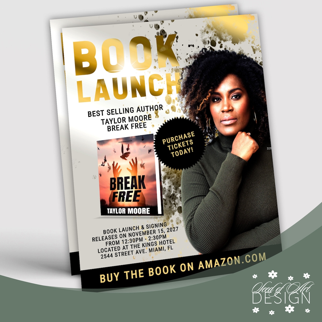 Author Book Launch Flyer: Book Branding Black Gold Splatter Design ...