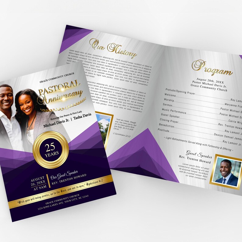 Elegant Purple & Gold Church Program: Pastoral Anniversary Celebration ...
