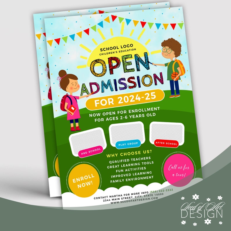 Cute Colorful School Open Admission Educational Advertisement 8.5x11 ...