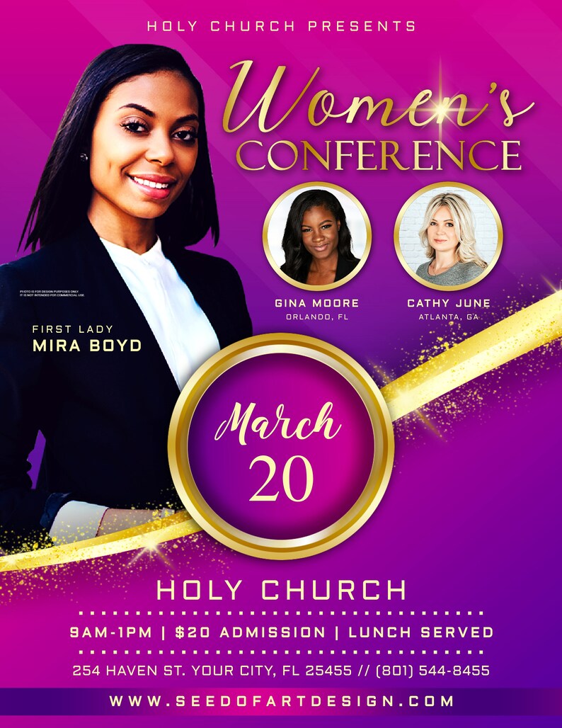 EDITABLE Elegant Gradient Pink Purple & Gold Glitter Women's Conference ...