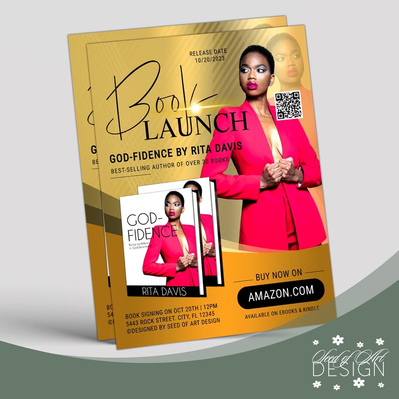 Editable Book Launch Flyer: Black and Gold Author Event Template (CORJL ...