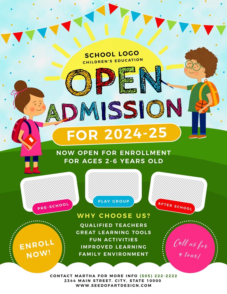 Cute Colorful School Open Admission Educational Advertisement 8.5x11 ...