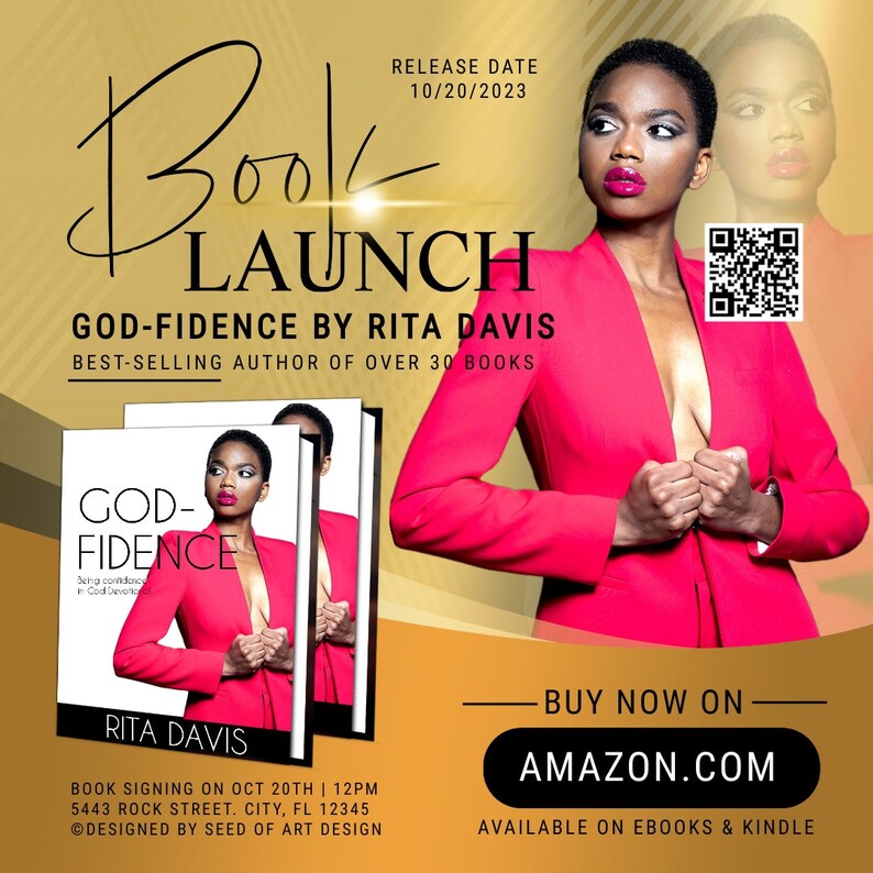 Editable Book Launch Flyer Template: Black and Gold Design (corjl ...