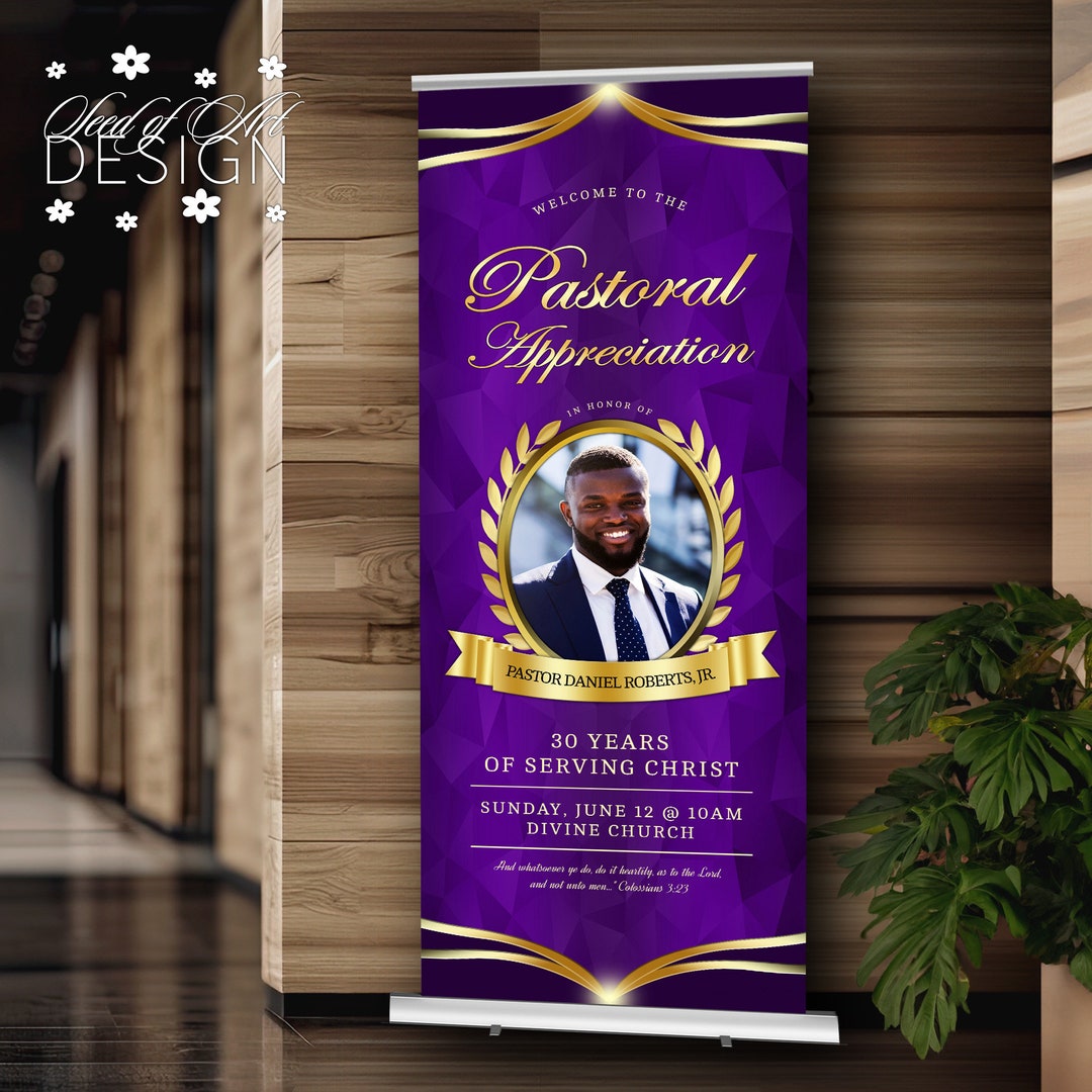 Purple & Gold Oval Leaf Photo Pastoral Appreciation Church 33x84 ...