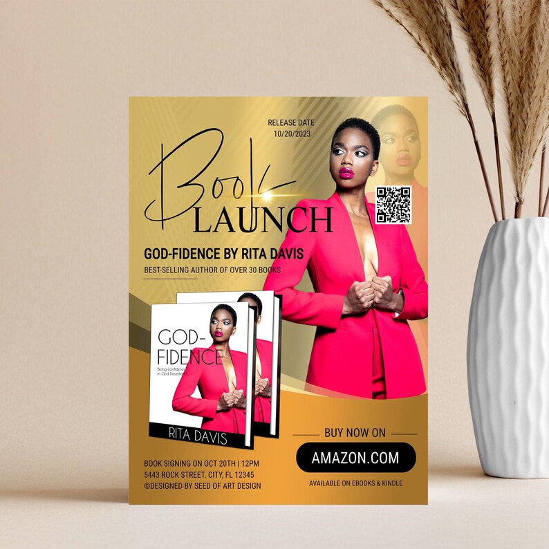 Editable Book Launch Flyer: Black and Gold Author Event Template (CORJL ...