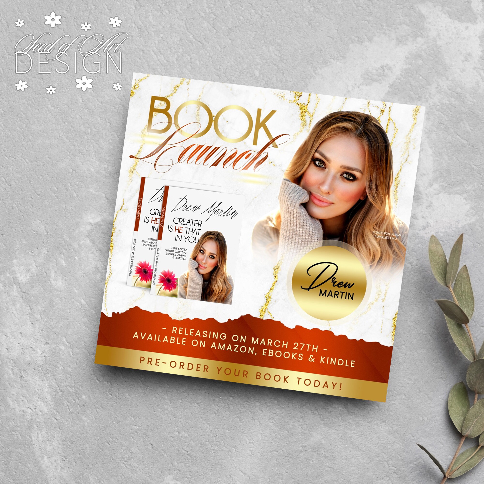 EDITABLE Burnt Orange & Gold Marble Book Launch Release Marketing ...