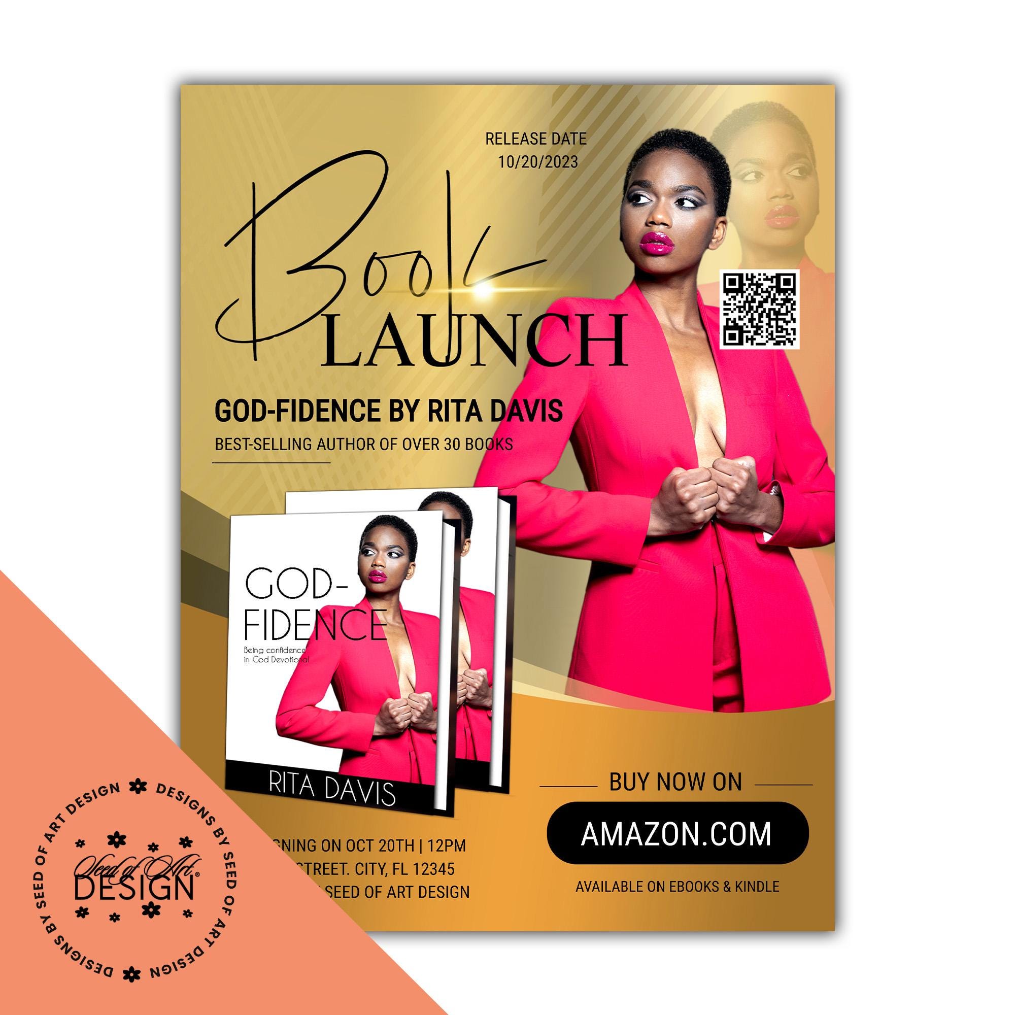 Editable Book Launch Flyer: Black and Gold Author Event Template (CORJL ...
