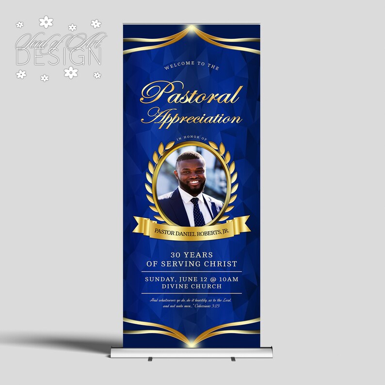 Pastoral Appreciation Blue & Gold Church Retractable Banner (CORJL ...