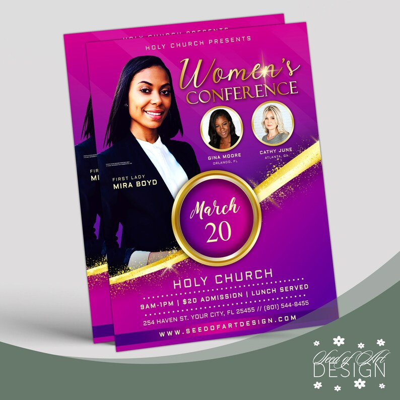 EDITABLE Elegant Gradient Pink Purple & Gold Glitter Women's Conference ...