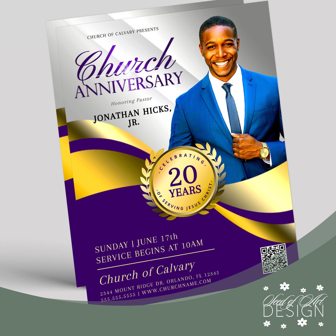 EDITABLE Church Anniversary Purple & Gold Church 8.5x11 Flyer ...
