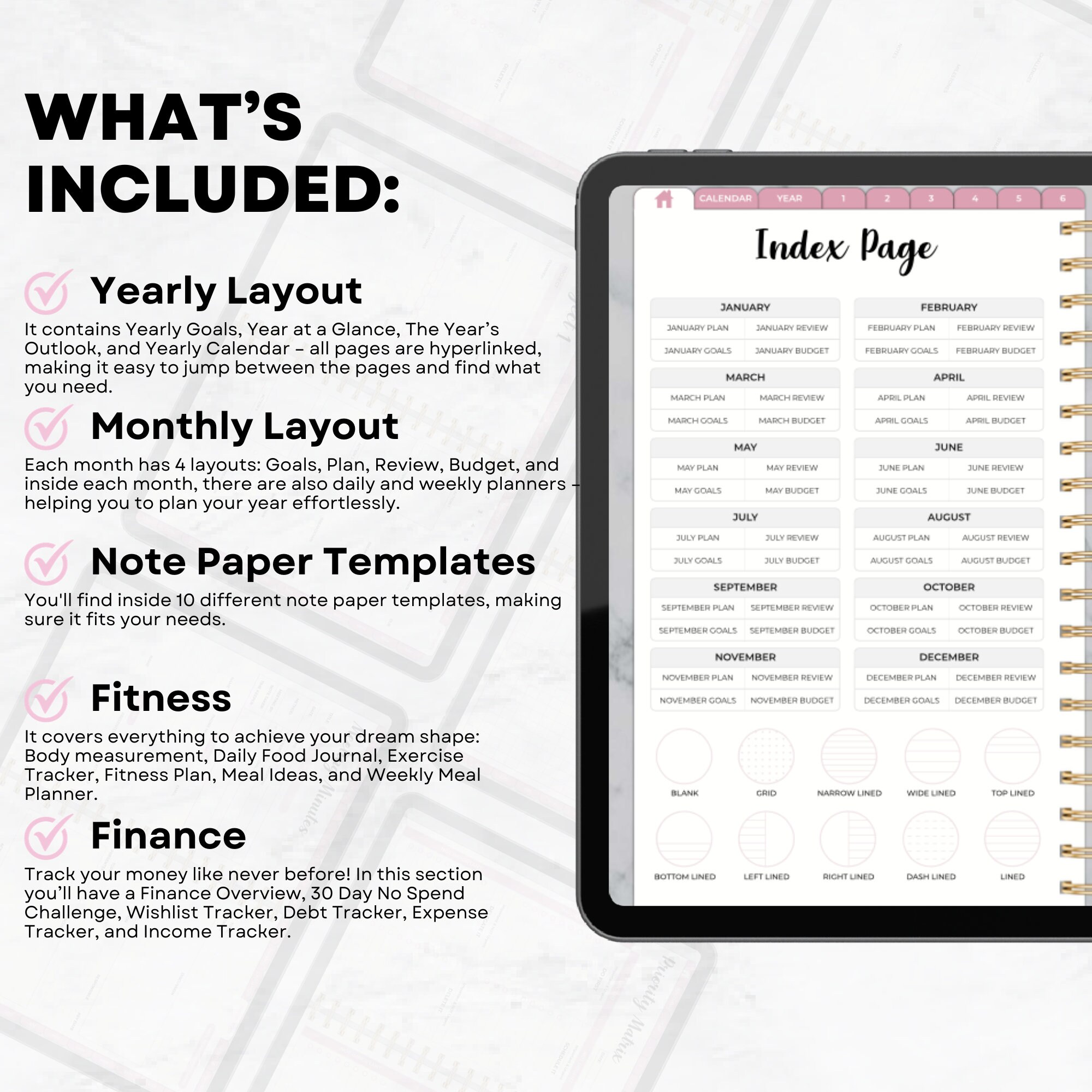 Undated Pink Digital Planner for Goodnotes & Notability Daily, Weekly ...