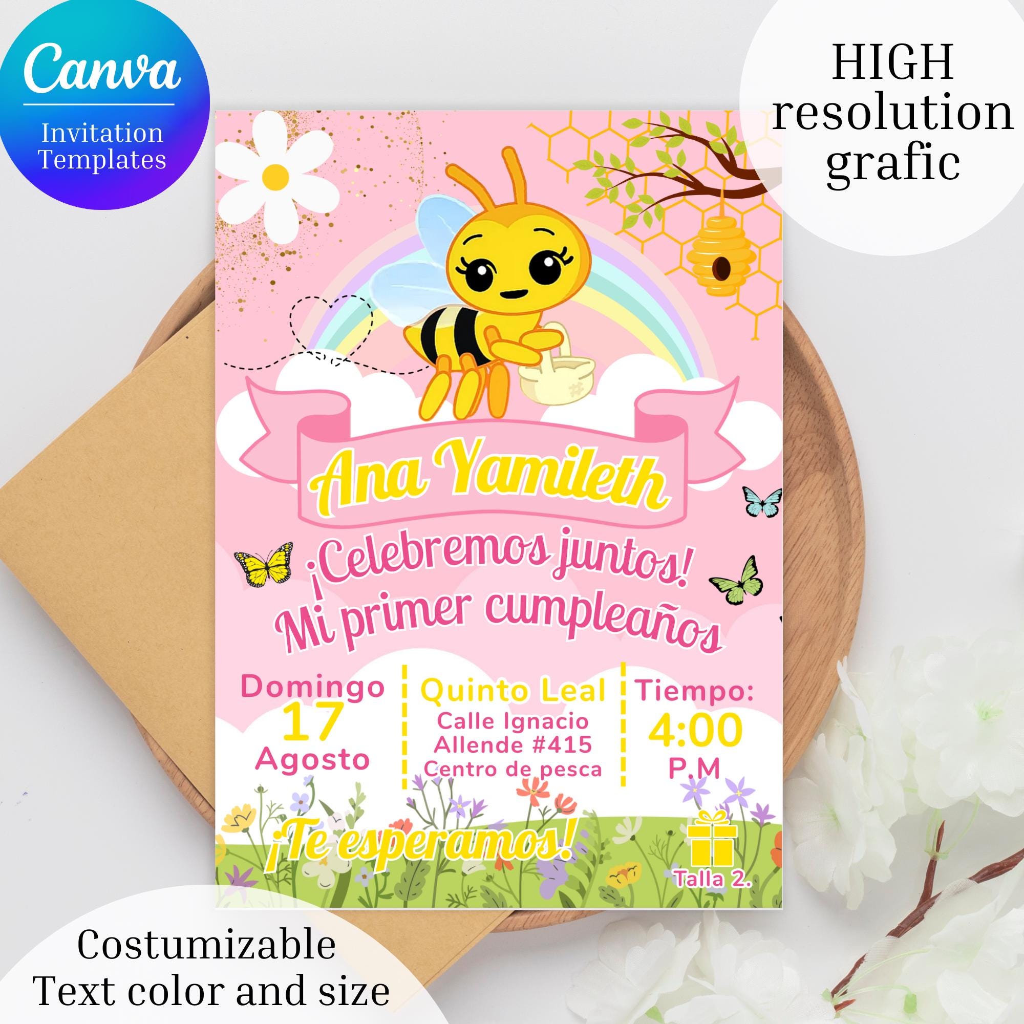 Baby Bee Plim Plim Invitation – Editable Canva Template – Instant ...