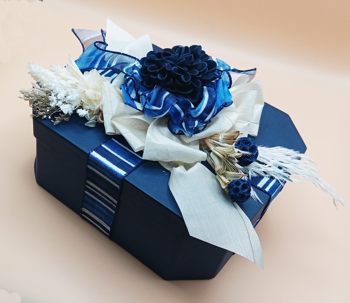 Prewrapped Blue and Cream Gift Box 9x7x3.5 - Etsy