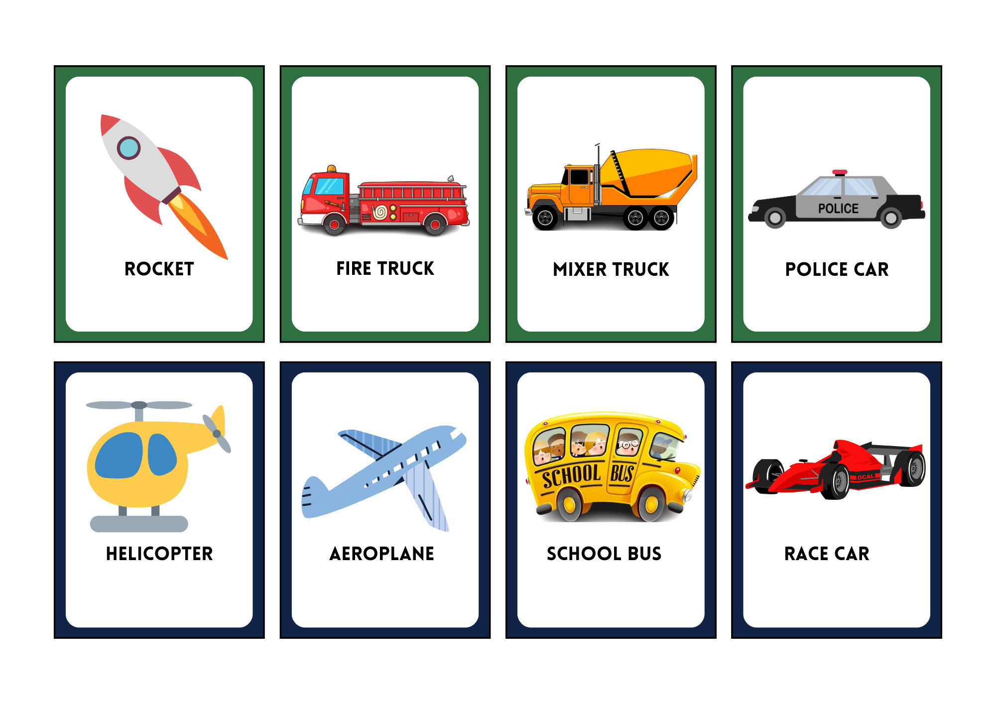 Vehicles Flashcard, 16 Vehicles Flashcard, Back to School, Learning ...