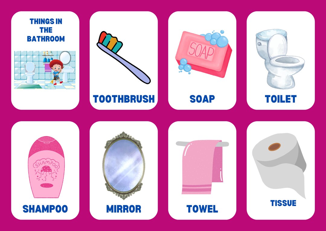 Things in Bathroom Flashcard, 12 Things in Bathroom Flashcard, Back to ...