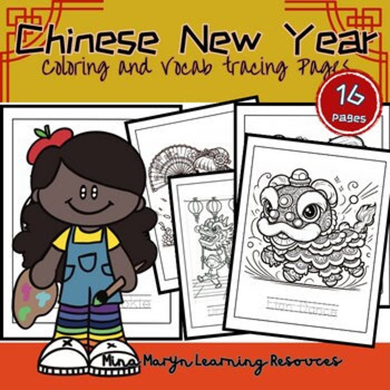 Chinese New Year Coloring and Vocab Tracing - Etsy