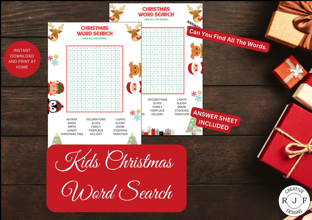 Kids Christmas Word Search Game. Printable, Downloadable Children's ...