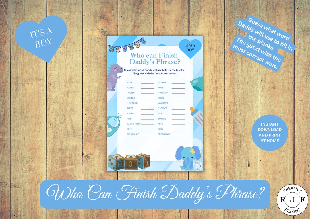Who Can Finish Daddys Phrase Blue Design. Baby Shower Game. - Etsy