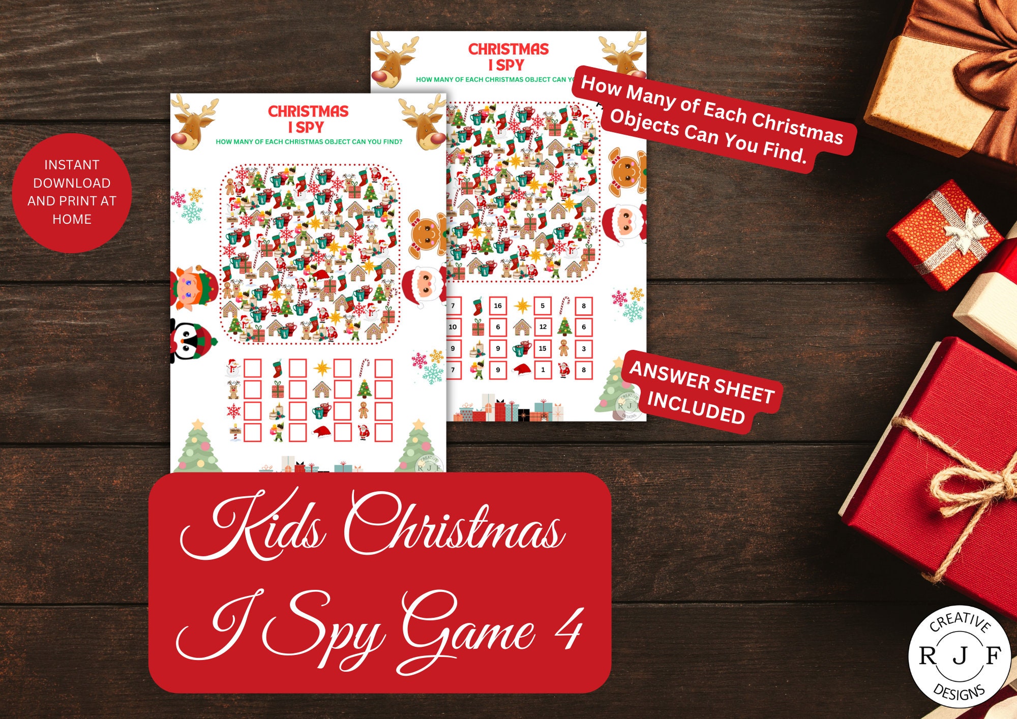Kids Christmas I Spy Game. Printable, Downloadable Family Fun. Counting ...