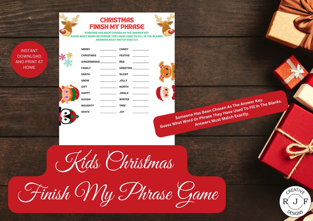 Kids Christmas Finish My Phase Game. Printable and Downloadable ...