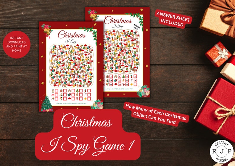 Christmas I Spy Game. Printable, Downloadable Family Fun. Counting ...