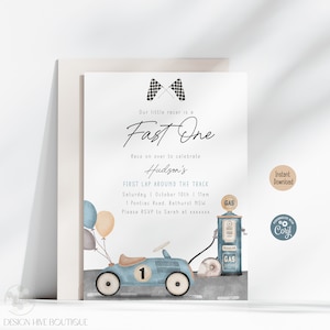Editable Fast One First Birthday Invitation, First Lap Around the Track ...