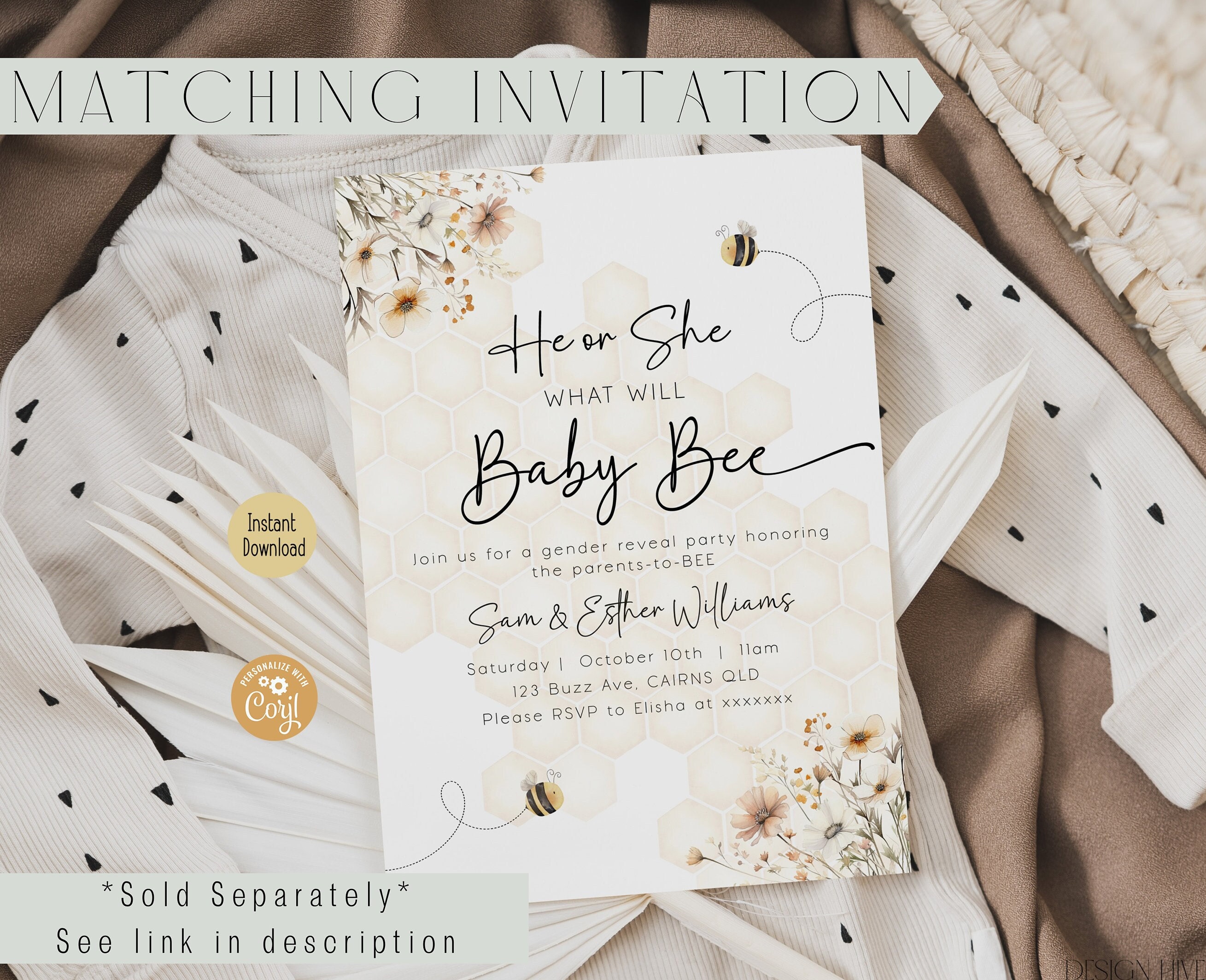 Editable Bee Gender Reveal Baby Shower Voting Sign, Boy or Girl What ...