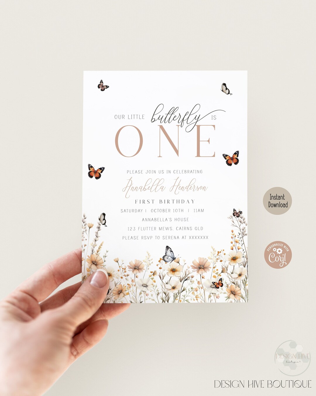 Editable Butterfly First Birthday Invitation, Our Little Butterfly 1st ...