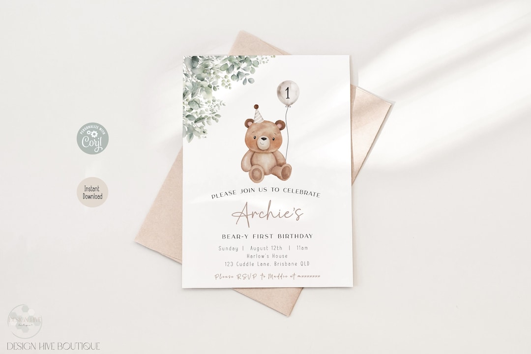 Teddy Bear Birthday Invitation | Editable Any Age Invite | Beary First ...