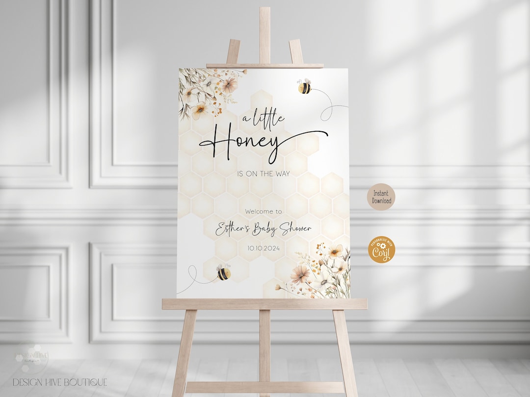 Editable A Little Honey is on the Way Baby Shower Welcome Sign, Neutral ...