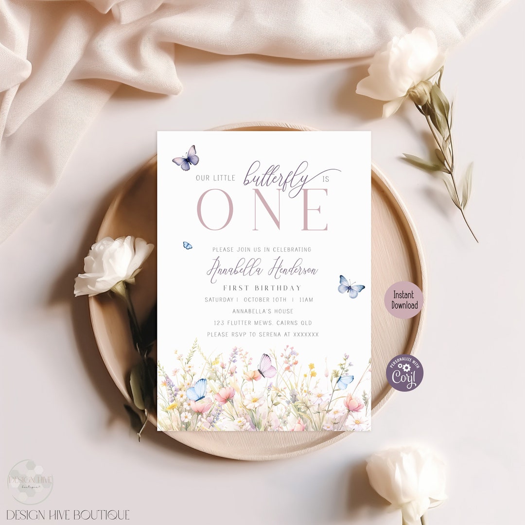 Editable Butterfly First Birthday Invitation, Our Little Butterfly 1st ...