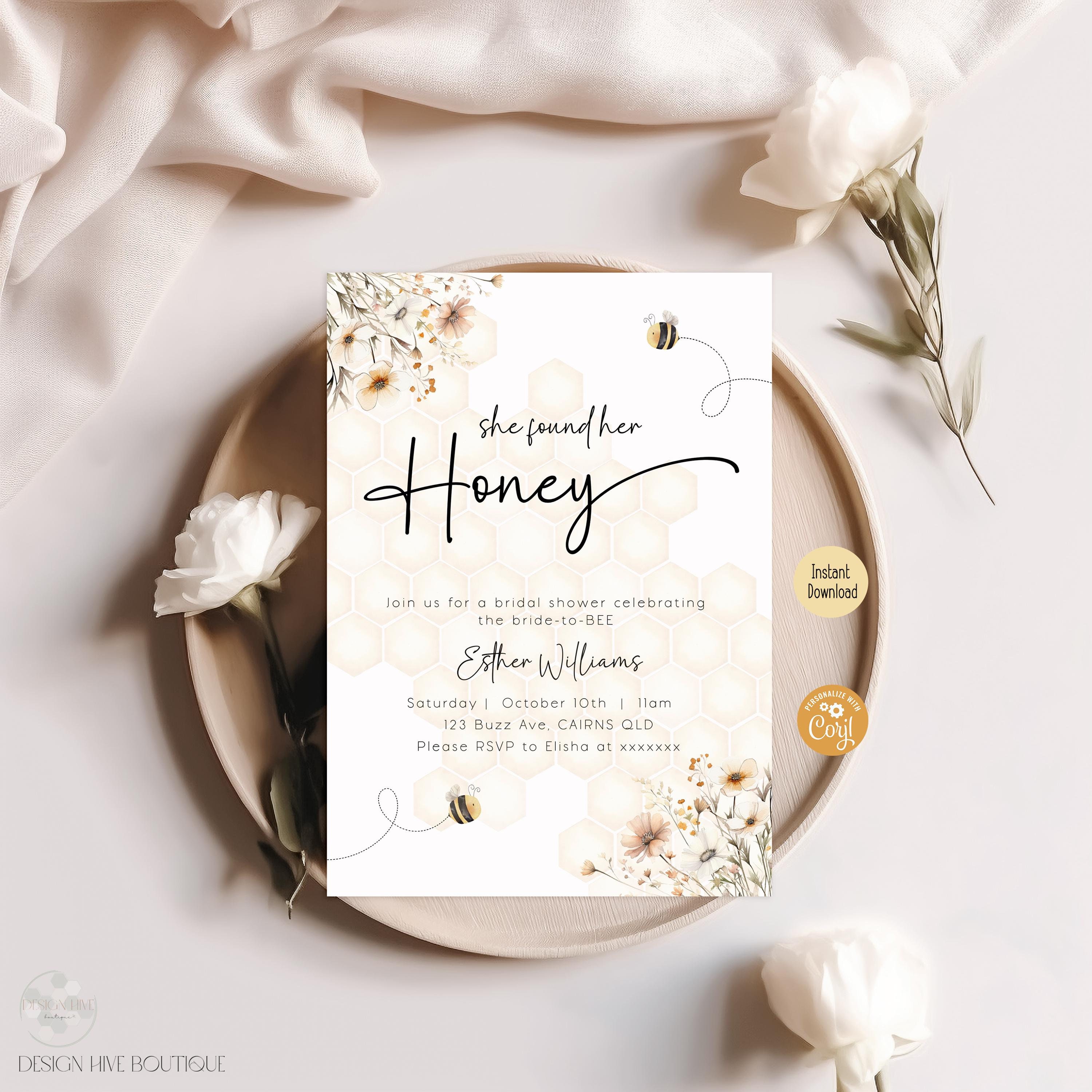 Bee Bridal Shower Invitation | Editable She Found Her Honey Theme ...