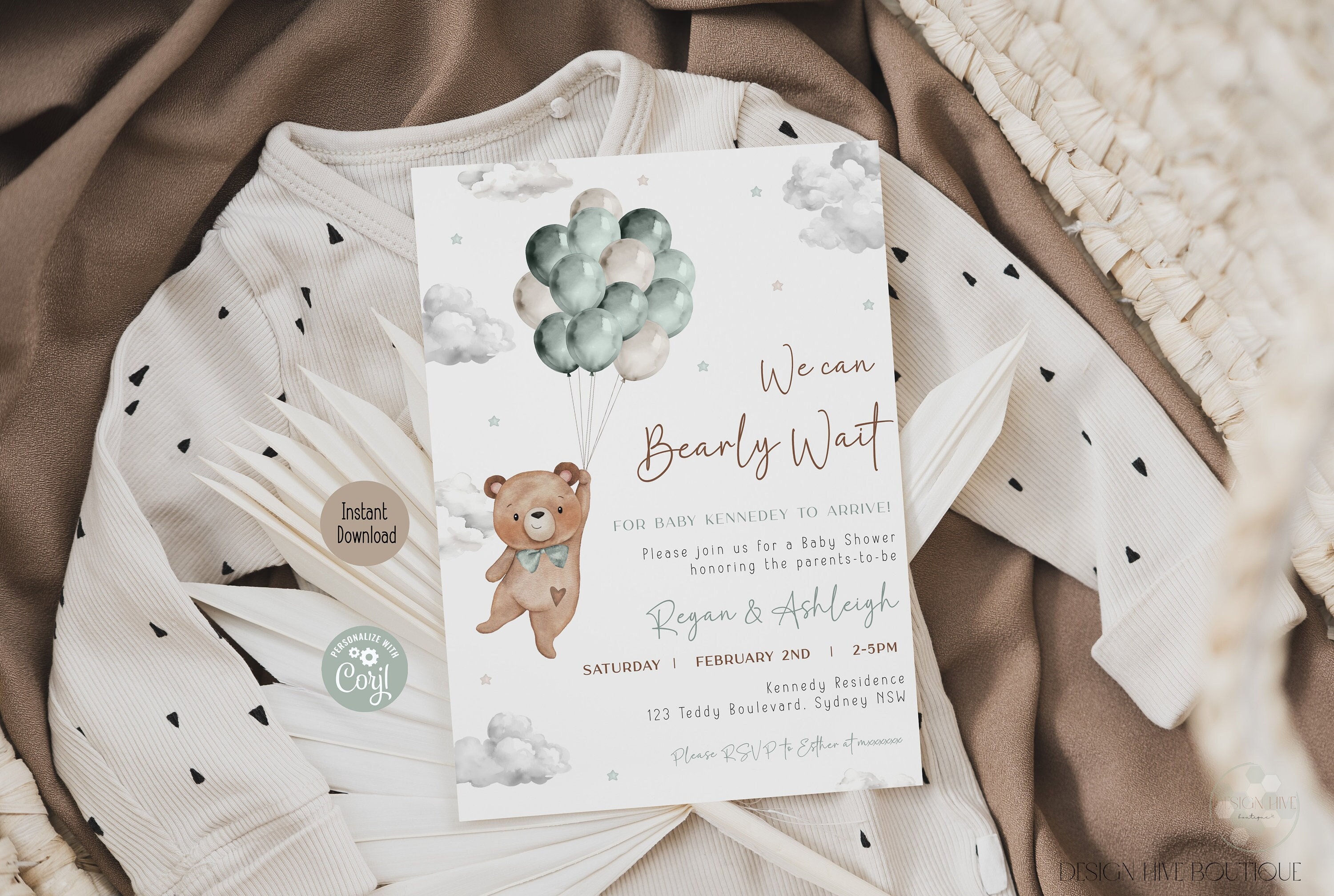 Editable Gender Neutral Bear Baby Shower Invitation, We Can Bearly Wait ...
