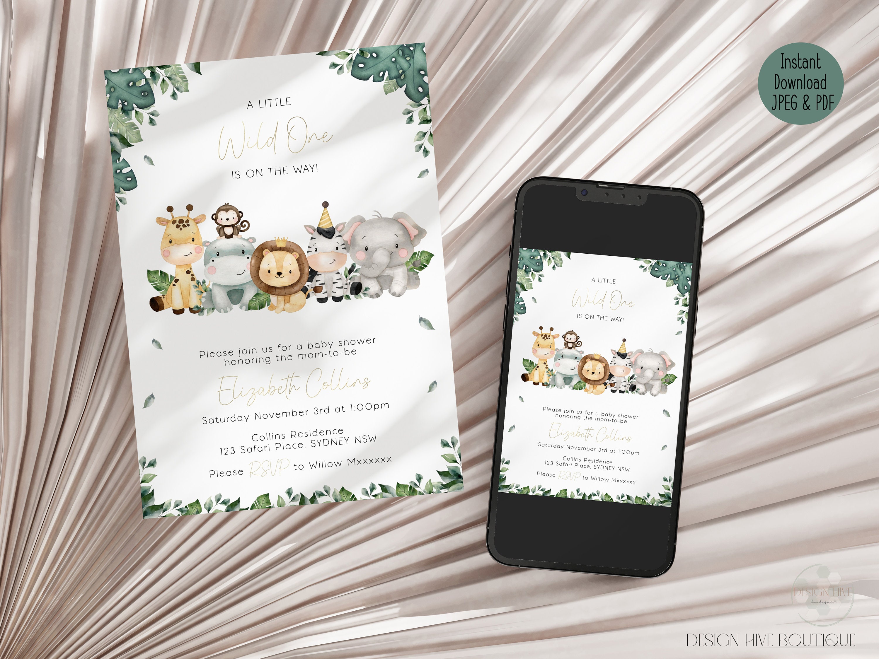 Editable Little Wild One on the Way Baby Shower Invitation Set, Safari ...