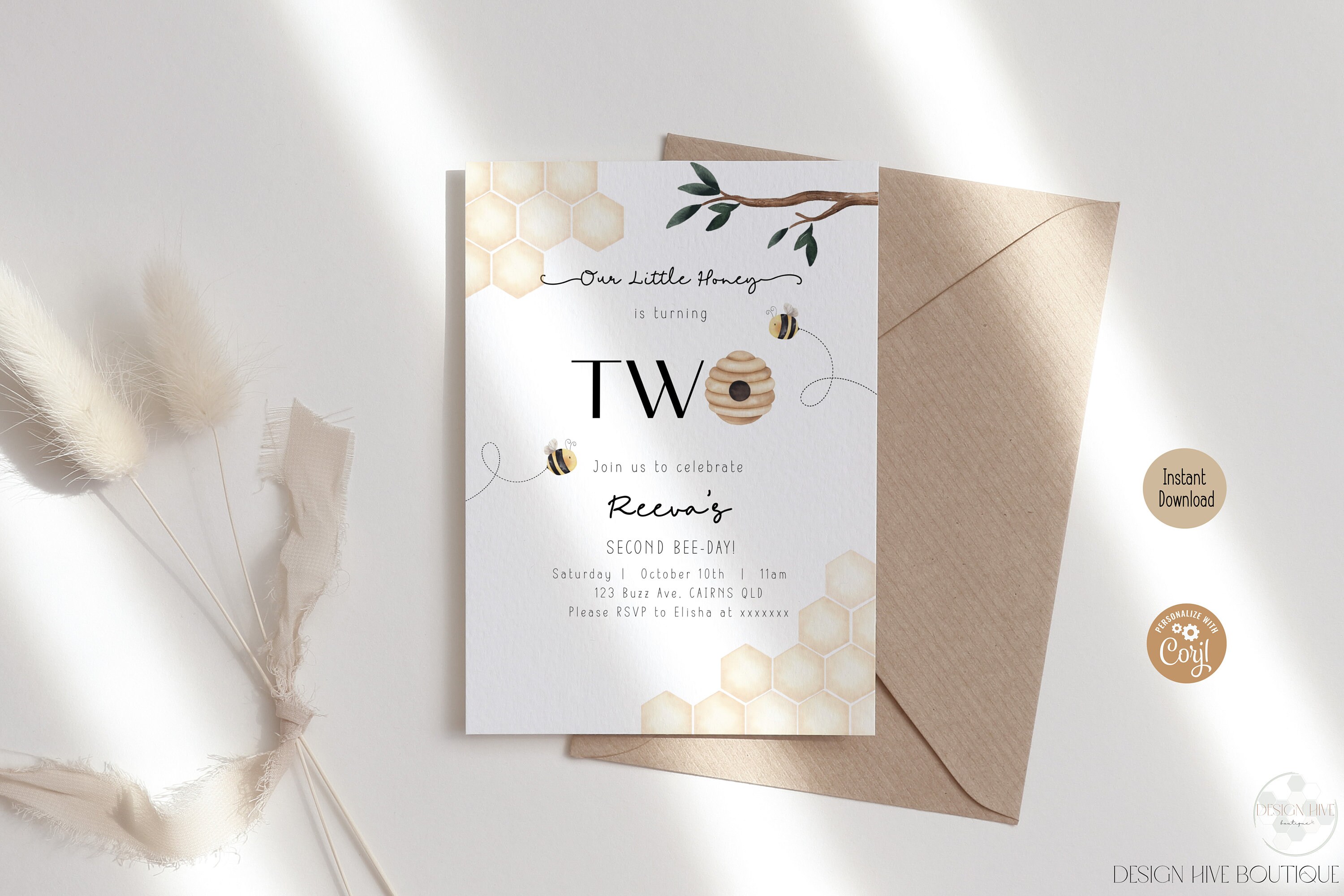 Editable 2nd Bee Day Birthday Invitation Bee Second Birthday Invite ...