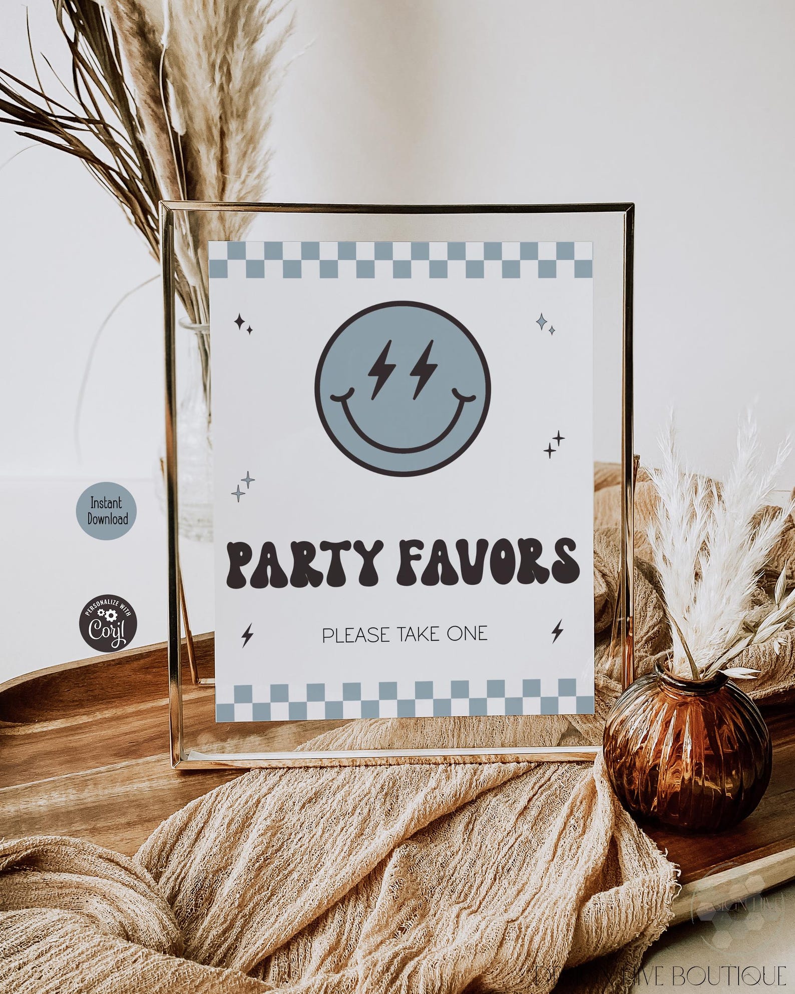 Smiley Face Table Signs | Editable Retro Blue One Happy Dude Birthday ...