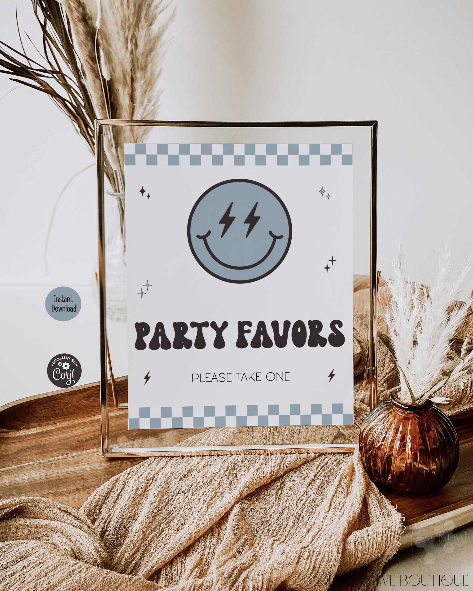 Smiley Face Table Signs | Editable Retro Blue One Happy Dude Birthday ...