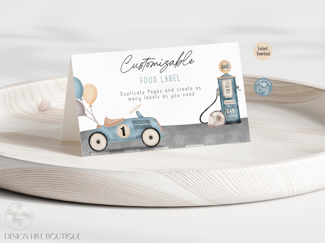 Editable Fast One First Birthday Food Label, Vintage Race Car 1st Lap ...