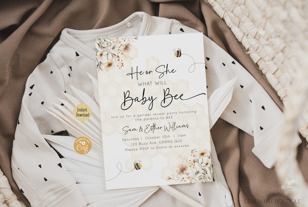 Editable Honey Bee Gender Reveal Invitation What Will Baby Bee Invite ...