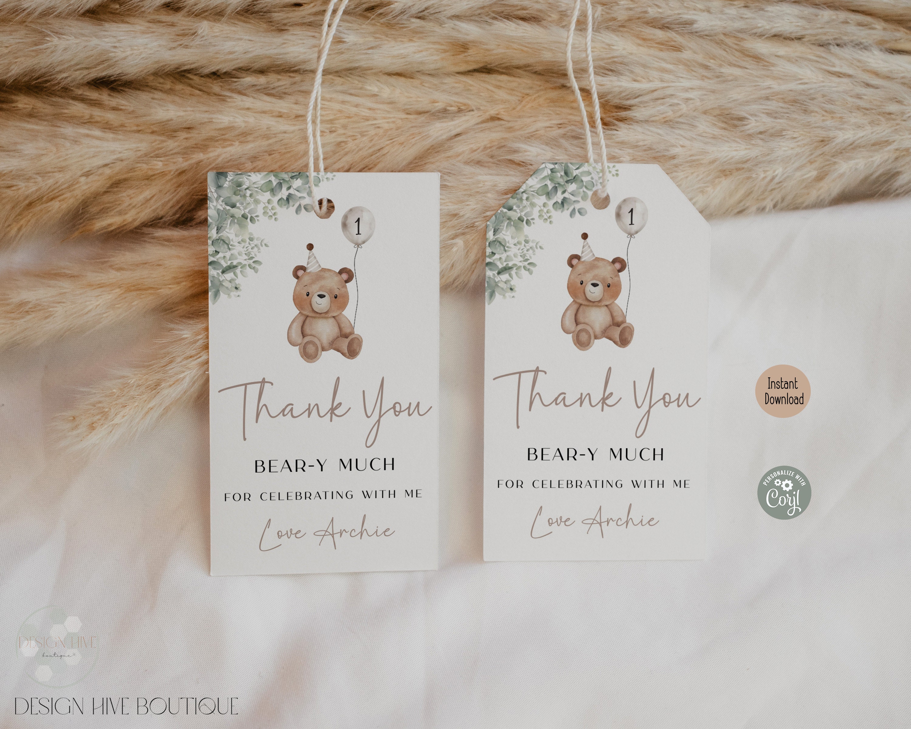Teddy Bear Birthday Favor Tags | Editable Any Age Stickers | Beary ...