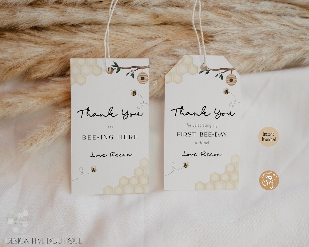 Editable 1st Bee Day Favor Tag Bundle, First Bee Birthday Favour Tags ...