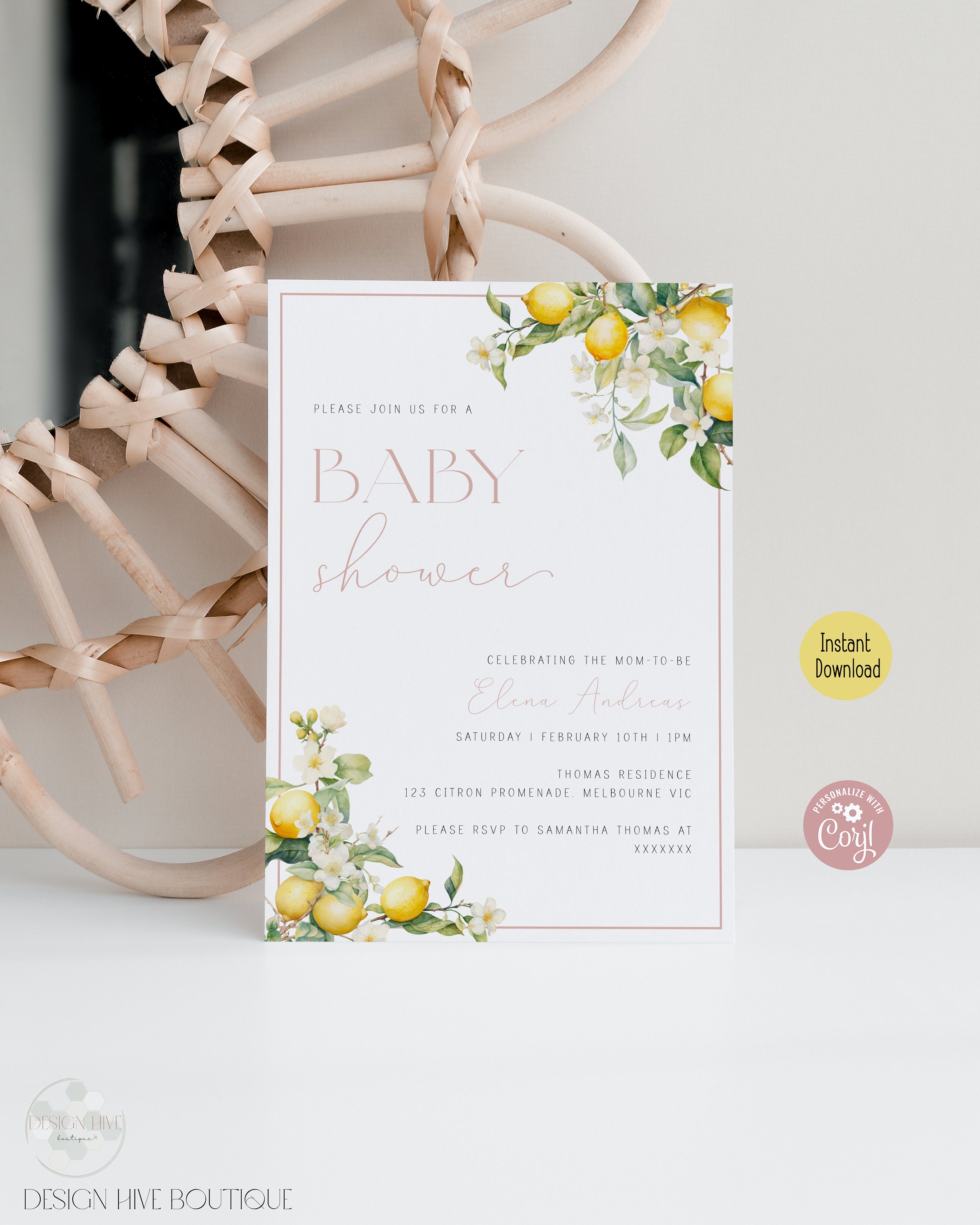 Editable Lemon Baby Shower Invitation, Minimalist Citrus Baby Brunch ...