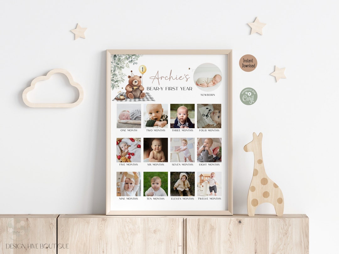 Teddy Bear Picnic Birthday Photo Board | Editable Beary First Theme ...