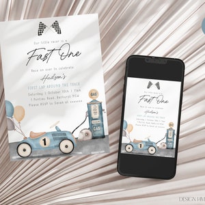 Editable Fast One First Birthday Invitation, First Lap Around the Track ...