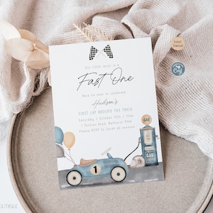 Editable Fast One First Birthday Invitation, First Lap Around the Track ...
