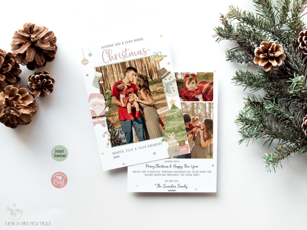 Family Christmas Card Printable Template, Editable Happy Holidays Photo ...